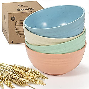 PTNITWO Cereal Bowls-Set of 4 Wheat Straw Fiber Bowls, Unbreakable And Reusable Light Weight Bowl For Rice Noodle Soup Snack Salad Fruit BPA Free Dishwasher Safe (4 Color)