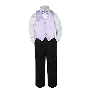 4pc Formal Baby Teen Boy Lilac Vest Bow Tie Set Black Pants Suits S-7 (5)