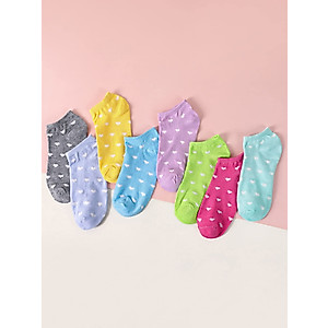 WDIRARA Women's 8 Pairs Heart Print Colorful Athletic Ventilation Low Cut Ankle Socks Multicolor one-size