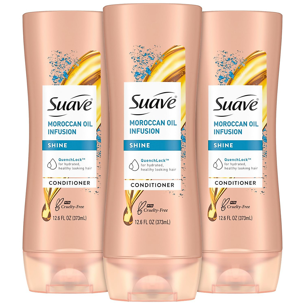 Suave Argan Oil Conditioner, Moroccan Infusion, Shine 3-Pack – Treatment for Dry, Damaged Hair, 12.6 Oz Ea