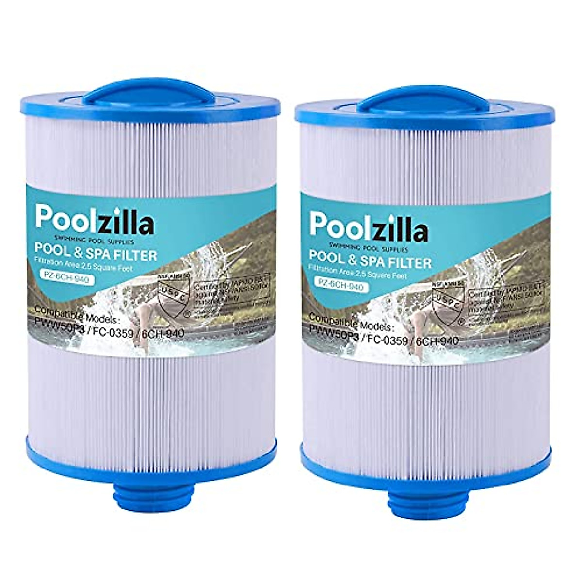 Poolzilla Replacement for Spa Filter PWW50P3(1 1/2" Coarse Thread), Unicel 6CH-940, 817-0050, Filbur FC-0359, 25252, 03FIL1400, Waterway Front Access Skimmer, Screw in SAE Thread Filter- 2 Pack