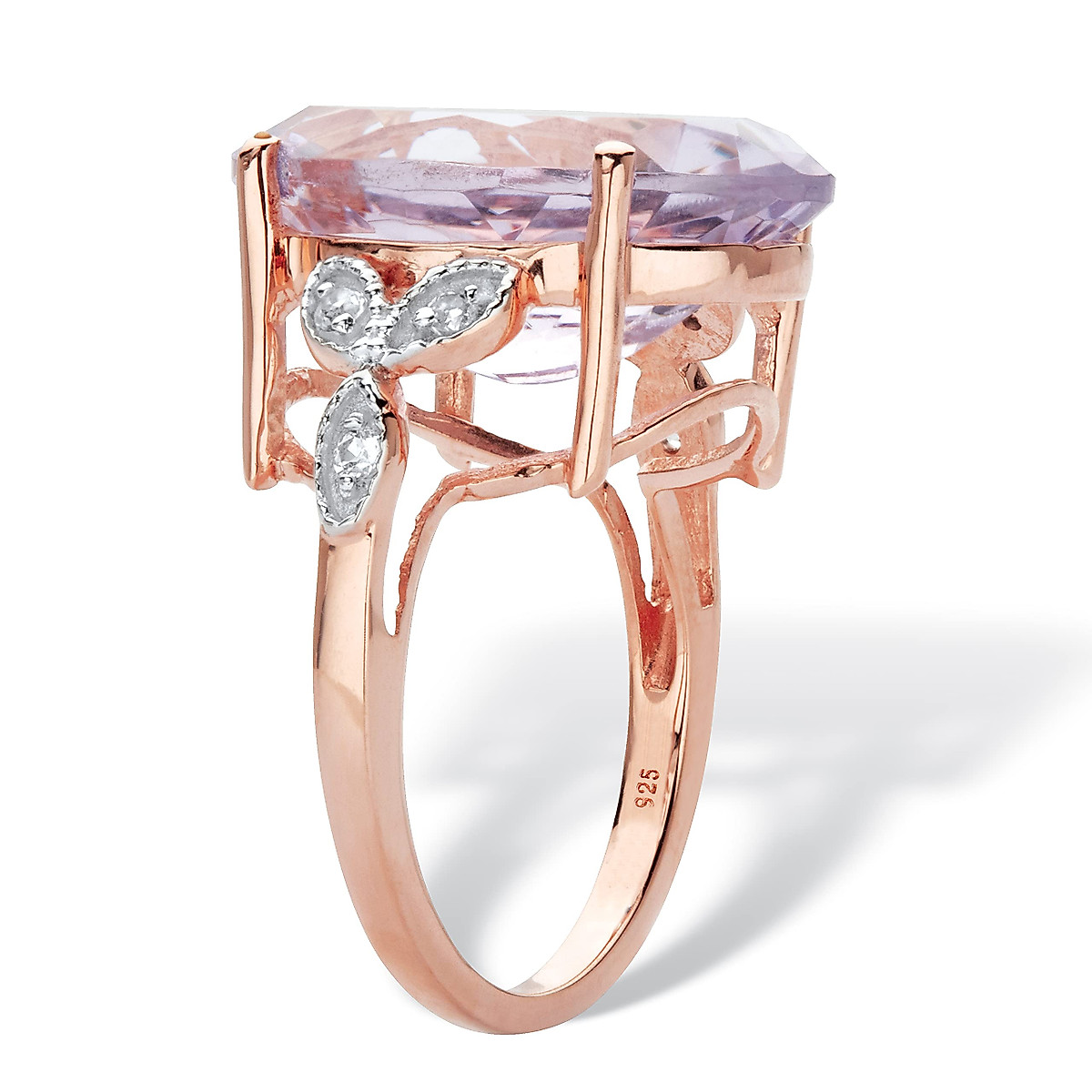 PalmBeach Rose Gold-plated Sterling Silver Oval Cut Genuine Pink Amethyst and Round Genuine Topaz Split Shank Ring Sizes 6-10 Size 10