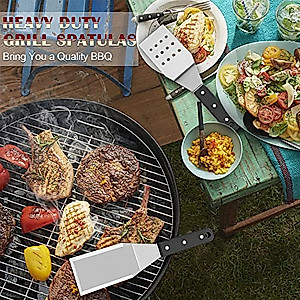 Joyfair Metal Spatulas for Griddle Set of 2, Stainless Steel Slotted Spatula for BBQ Flat Top Grilling/ Kitchen Cooking, Griddle Turner Flipper with Riveted Handle for Burger Cookie Brownie Pancake