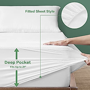 TASTELIFE Queen Mattress Protector, Premium Bamboo, Cooling Pad, Ultra-Soft and Breathable Bed Mattress Cover with Deep Pocket, Waterproof and Vinyl Free, Fits 8 to 21 Inch Mattress (White, Queen)