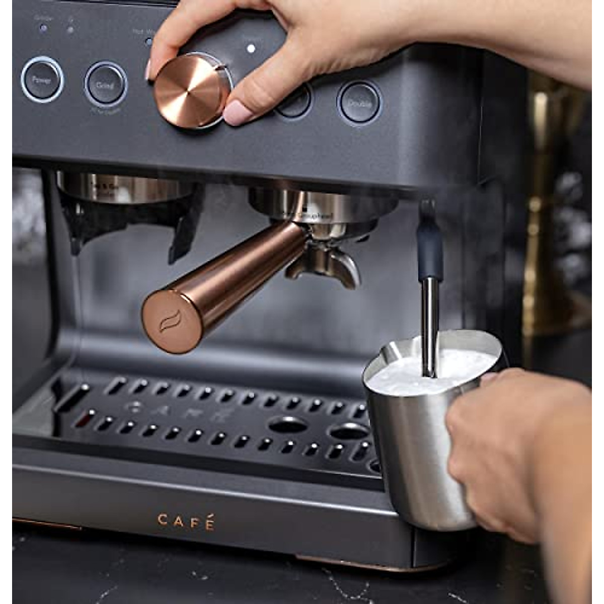 Café Bellissimo Semi Automatic Espresso Machine + Milk Frother | WiFi Connected| Built-In Bean Grinder, 15-Bar Pump & 95-Ounce Water Reservoir | Matte Black, C7CESAS3RD3