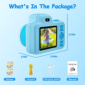 MOREXIMI Kids Camera, Digital Camera for Kids, Upgraded Rotating Zoom Lens, Mini Selfie Children Camera Toys, Christmas Birthday Gifts for 3-9 Years Old Boys Girls, 32GB Card