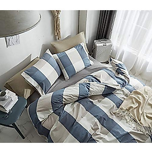 HYPREST Queen Duvet Cover - 100% Cotton Duvet Cover Queen Blue Buffalo Plaid Soft Breathable Farmhouse Style