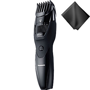 Panasonic Newest Wet/Dry Beard Cordless Men's Beard Trimmer with Precision Dial, Adjustable 19 Length Setting, Rechargeable Battery, Washable, BROAGE Black Cleaning Cloth