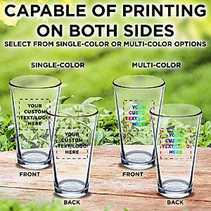 DISCOUNT PROMOS Custom Beer Pint Glasses 16 oz. Set of 10, Personalized Bulk Pack - Heavy Duty Glassware for Restaurant, Thick Base and Walls, Stackable - Clear