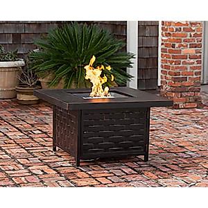 Fire Sense 62572 Armstrong Aluminum Convertible Gas Fire Pit Table 55,000 BTU Outdoor Multi-Functional Fire Pit with Fire Bowl Lid, Nylon Weather Cover & Clear Fire Glass - Bronze Finish - Square