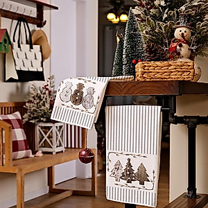 ARKENY Christmas Kitchen Towels Set of 2,Beige Xmas Tree Snowman Dish Towels 18x26 Inch,Hoilday Farmhouse Home Decoration AD098