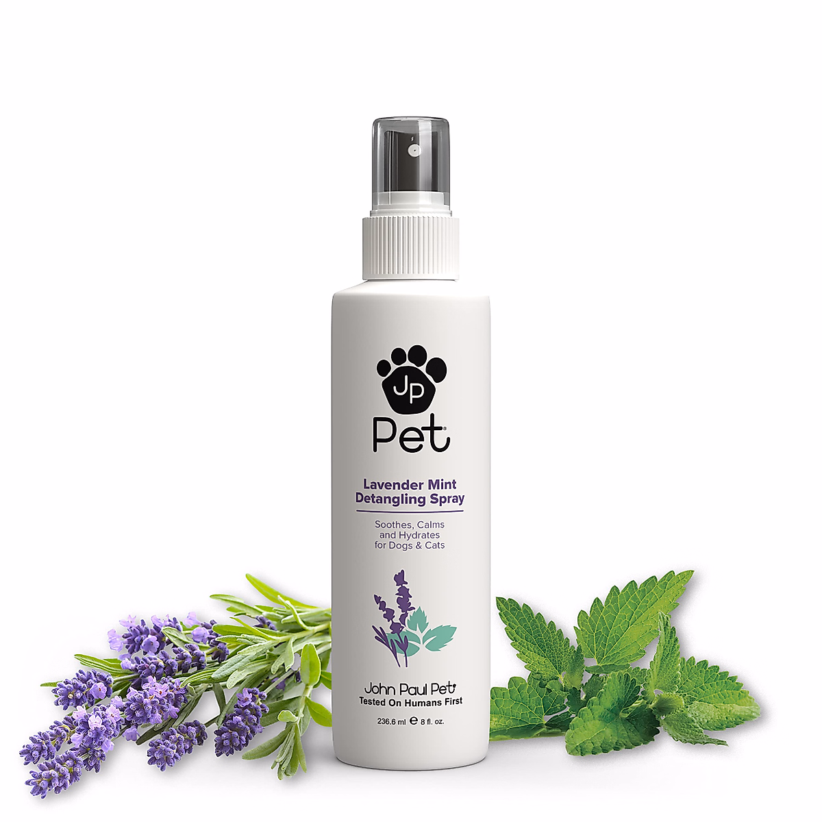 John Paul Pet Lavender Mint Detangling Spray for Dogs and Cats, Soothes Moisturizes and Replenishes Dry Unruly Fur, Non-Aerosol, 8-Ounce, clear