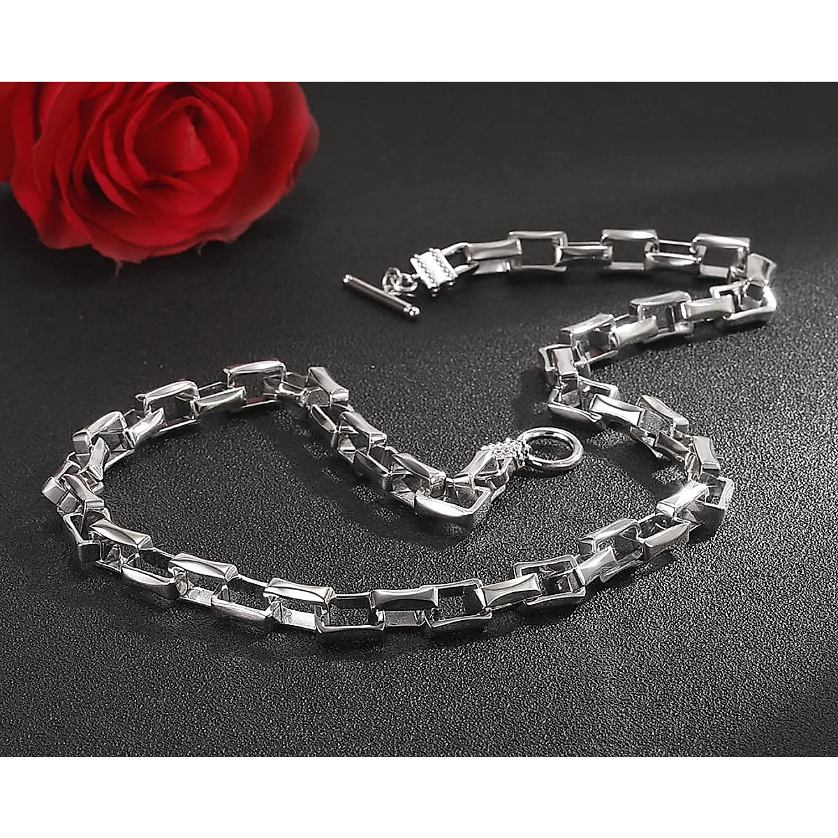 Meilanduo Solid 925 Sterling Silver Cube Link Chain Two Locks Necklace Chunky Thick Large Necklace 10.5mm Heavyweight Necklace for Men & Women (22 Inches)