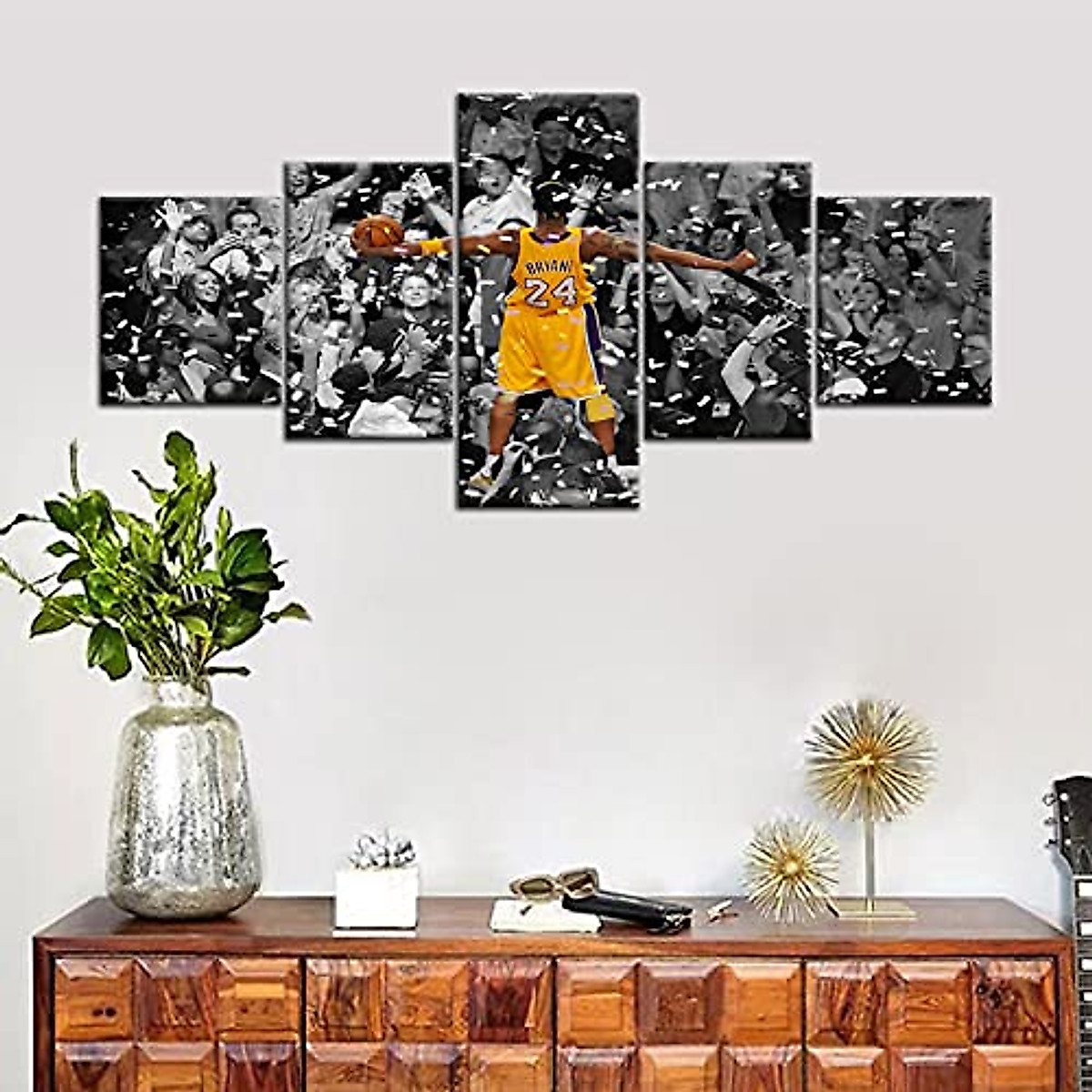 GoForArt Kobe Bryant Wall Art Poster Paintings 5 Piece Canvas Art Picture Prints Artwork Living Room Wall Decor Modern Home Decoration Wooden Framed Ready to Hang [50''W x 24''H]