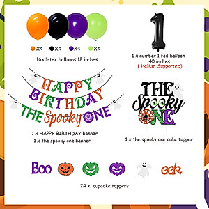 Fangleland Halloween 1st Birthday Party Decorations - The Spooky One Happy Birthday Banner Garland Cake Toppers Number 1 Balloon for Boy Girl Halloween Spooky One First Birthday