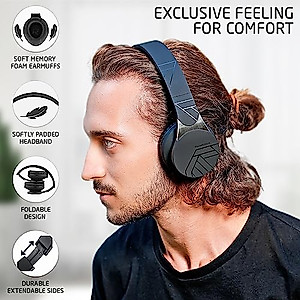 PowerLocus Bluetooth Headphones Over Ear, Wireless Headphones, Foldable Headphone with Hi-Fi Stereo, Built-in Microphone, Soft Earmuffs, Micro SD, Wireless and Wired Headphone for iPhone/iPad/PC/TV