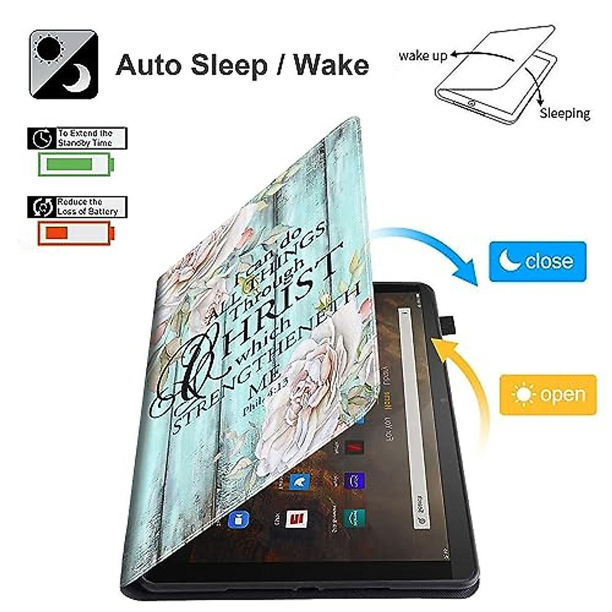Case Compatible with Amazon All-New Kindle Fire 7 Tablet (2022 Release-12th Generation) Latest Model 7，Slim Fit Foldable Standing Cover Case with Auto Sleep/Wake，Philippians 4-13 Flower Board