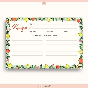 Minimalmart Lemon & Peach Recipe Cards 4" x 6" Recipe Cards- Thick Premium Card Stock With Kraft Paper Look | Ideal For Recipe Box Or Binder | Lots Of Space & Easy To Write On | Set Of 50