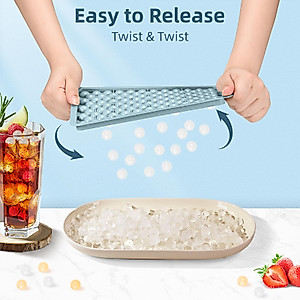 WIBIMEN Round Ice Cube Trays, Ice Ball Maker Mold for Freezer, Circle Ice Cube Tray Making 1.2in X 99PCS Sphere Ice Chilling Cocktail Whiskey Tea & Coffee(3Pack Blue Ice trays & Ice Bin & Ice tong)