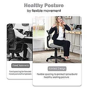 POWERSTONE Armless Home Office Chair Ergonomic Mesh Desk Chair Mid Back Swivel Computer Chair Adjustable Task Chair with Lumbar Support for Kids