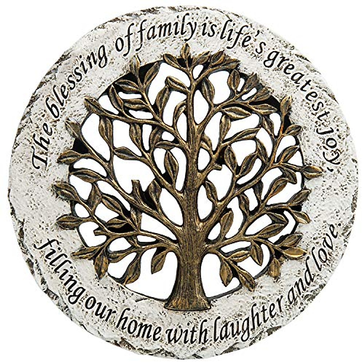 MyGift Resin Outdoor Stepping Garden Stone, Decorative Wall Decor with Life Family Tree and Quote