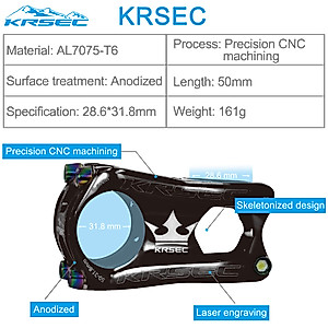 KRSEC 31.8 Bike Stem Mountain Bike Stems Short Handlebar Stem Aluminum Alloy for Bicycle,Road Bike,BMX, Cycling Stem Accessories Black