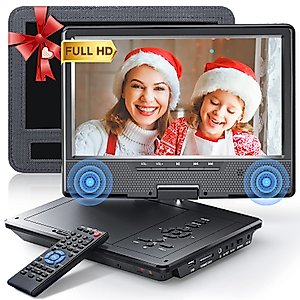 Arafuna 12.5" Portable DVD Player for Car, 10.5" HD Swivel Screen with Car Headrest Holder, 5-Hour Rechargeable Battery, Support USB/SD/Sync TV, Regions Free, Last Memory
