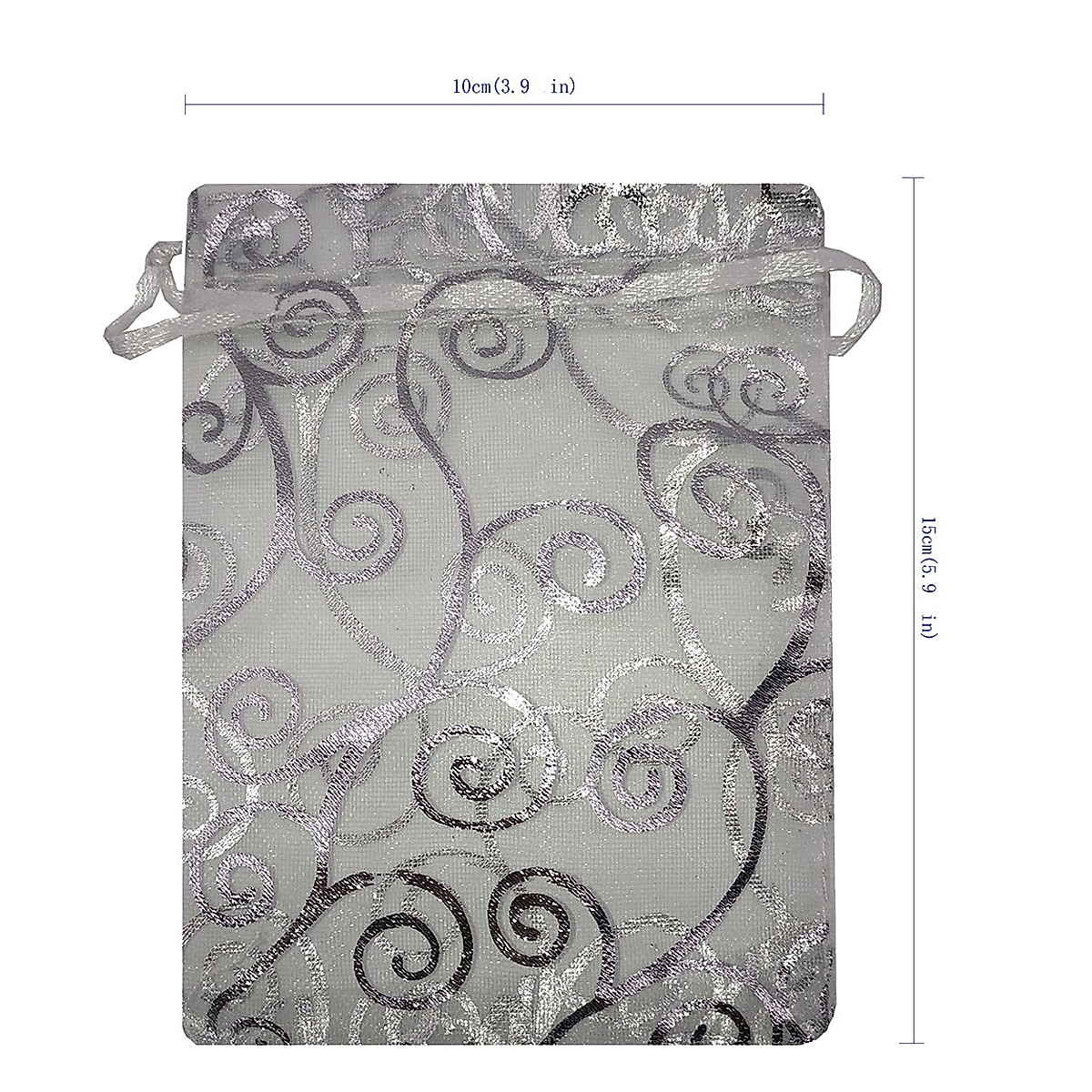 Ankirol 100pcs Sheer Organza Favor Bags for Wedding Baby Shower Rattan Print Gift Bags Samples Display Drawstring Pouches (4x6, Silver)