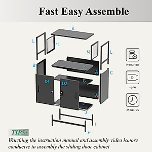 Hak Modern Metal Storage Cabinet Mobile Sliding Door with Lock | Adjustable Shelves | Multifunctional Storage Solutions for Dining Room, Kitchen, Living Room, Hallway