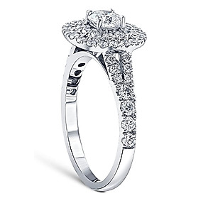 Pompeii3 10k White Gold 1 Ct T.W. Round-Cut Diamond Cushion Double Halo Engagement Ring Split Band High Women's Polished Band