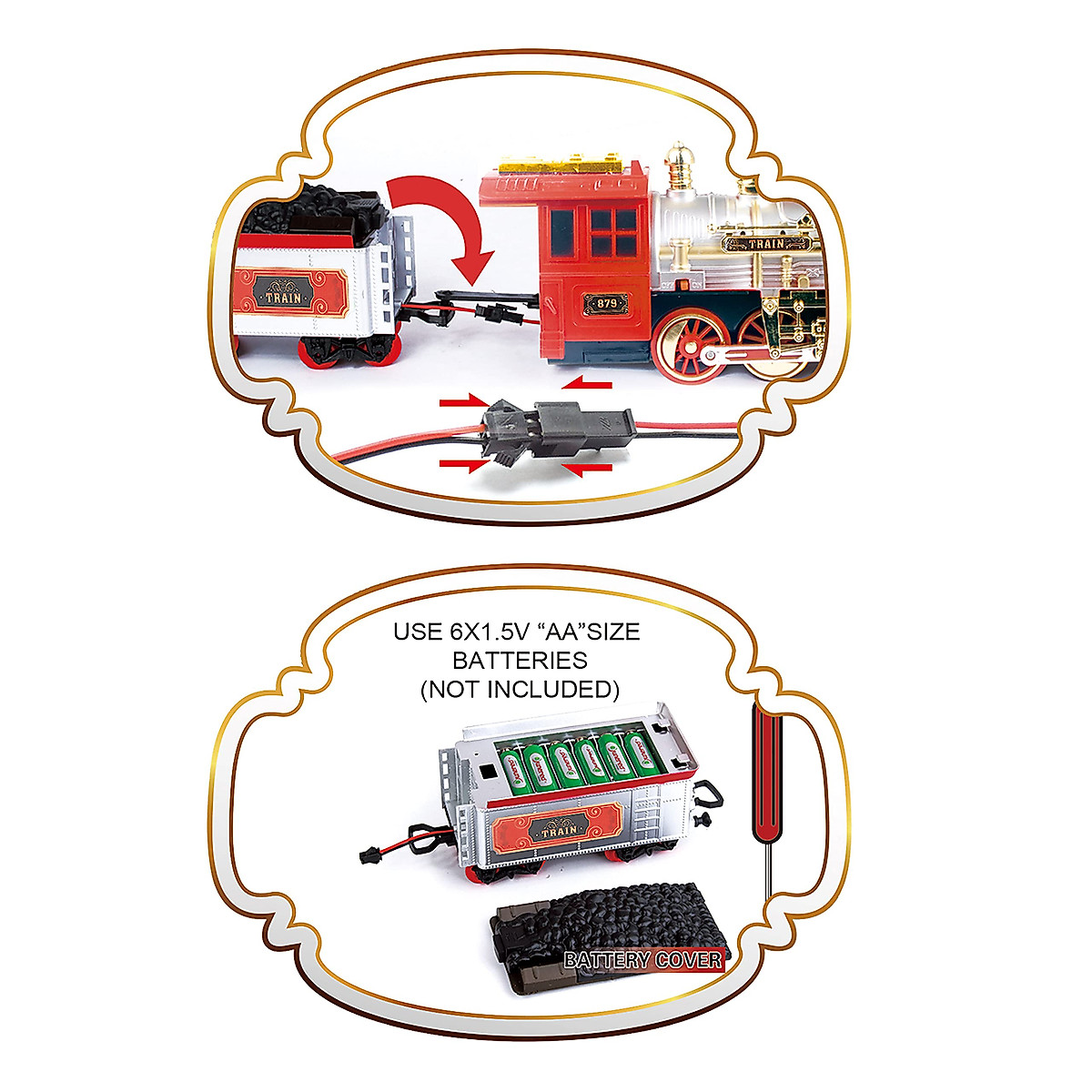 Christmas Train Sets Gift with Lights & Sounds Steam Locomotive Engine, Operated Electric Classical Train Toy with Real Smoke Cargo Cars & Tracks for Over 3 Years Old Boys Girls