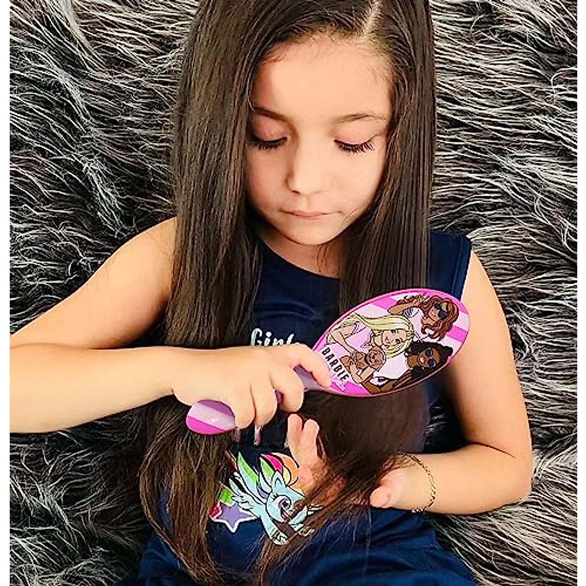Barbie Hair Accessory 5 Pcs Set - 1 Regular 9 inch Hair Brush For Girls + 4 Scrunchies For Kids - Babrie Hair Accessories For Girls Detangling Brush Elastic Hair Ties Ropes Scrunchies Ages 3+