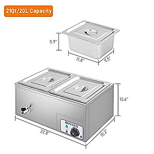 ROVSUN 21QT 2-Pan Electric Commercial Food Warmer, 110V Stainless Steel Bain Marie Buffet, 10.6 QT/Pan Stove Steam Table with Temperature Control & Lid for Parties, Catering, Restaurants