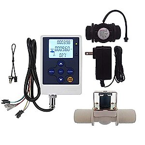 DIGITEN Water Flow Control Meter LCD Display Controller+G1" Water Flow Hall Effect Sensor Flow Meter 1-60L/min+G1" Solenoid Valve Normally Closed N/C+DC 12V Power Adapter