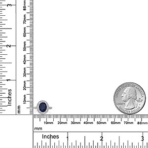 Gem Stone King 925 Sterling Silver Oval Blue Sapphire and White Moissanite Halo Engagement Ring For Women (2.63 Cttw, Gemstone Birthstone, Available In Size 5, 6, 7, 8, 9)