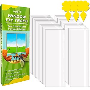 VART 63 Pack Window Fly Traps for Indoors Sticky, Indoor Fly Paper Trap Non-Toxic Fly Strips for Windows - Glue Fly Catcher Fly Sticky Traps Indoor Bug Sticky Traps for Housefly, Ladybug
