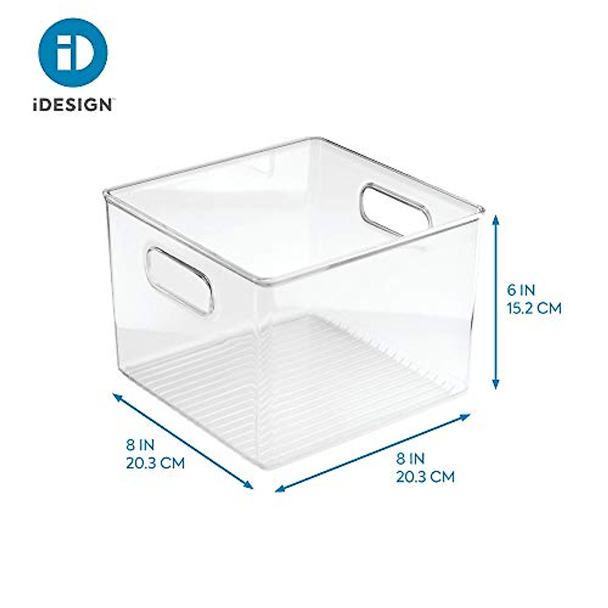 iDesign Recycled Plastic Pantry and Kitchen Storage, Freezer and Fridge Organizer Bin with Easy Grip Handles – 8” x 8” x 6”, Clear