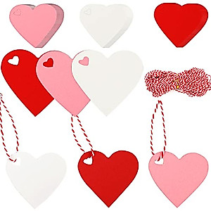 FOIMAS 150pcs Heart Shaped Gift Tags,Heart Paper Kraft Gift Hang Tags with String for Valentine's Day Mother's Day Wedding Party Decoration,Red Pink White