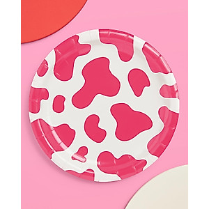 xo, Fetti Pink Cow Print Paper Plates - 24 pk, 9" | Bachelorette Party Decorations, Last Rodeo, Cowgirl Rodeo Birthday Party, Western Baby Shower Supplies, Cool Cake Plates