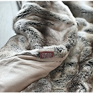 Luxury Faux Fur Oversized Throw Blanket with Plush Velvet Reverse, Fox Lynx or Gray Mink (Chinchilla X-Long)