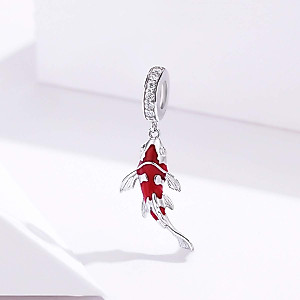 Manhe Charms Red Lucky Carp Charms Sterling Silver Charms fit Pandora Charms Bracelet,Red Koi Fish Pendant Necklaces Jewelry Gifts for Women Girls Mom Wife