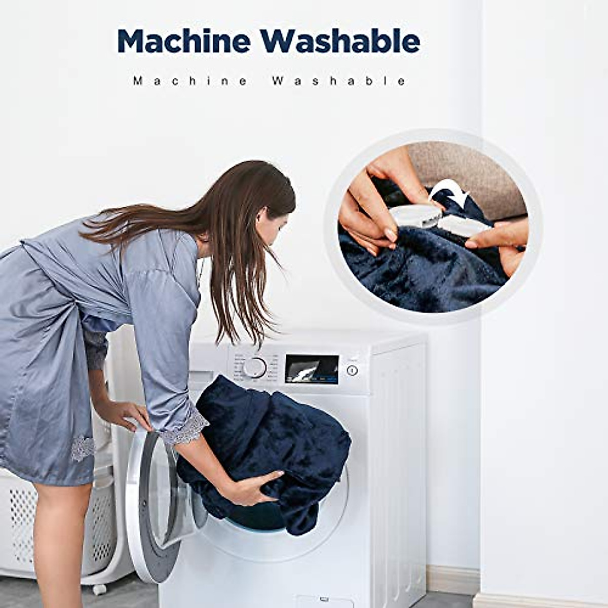 Homde Heated Electric Throw 50 Inch x 60 Inch Flannel Washable Blanket with 3-Heat Setting Auto-Off Controller for Bed or Couch (Double-Side Blue)