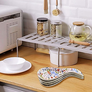 LEAZUL Ceramic Spoon Rest for Stove Top Large Spoon Holder Farmhouse Spoon Rest for Kitchen Counter Floral Coffee Spoon Rest Flowers Print Cooking Utensil Tools Rest Modern Farmhouse Kitchen Decor