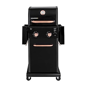Permasteel 2-Burner Gas Grill, Foldable Side Tables, Grilling Tool Hooks, Propane Gas Barbecue Grill, Black with Copper Accent