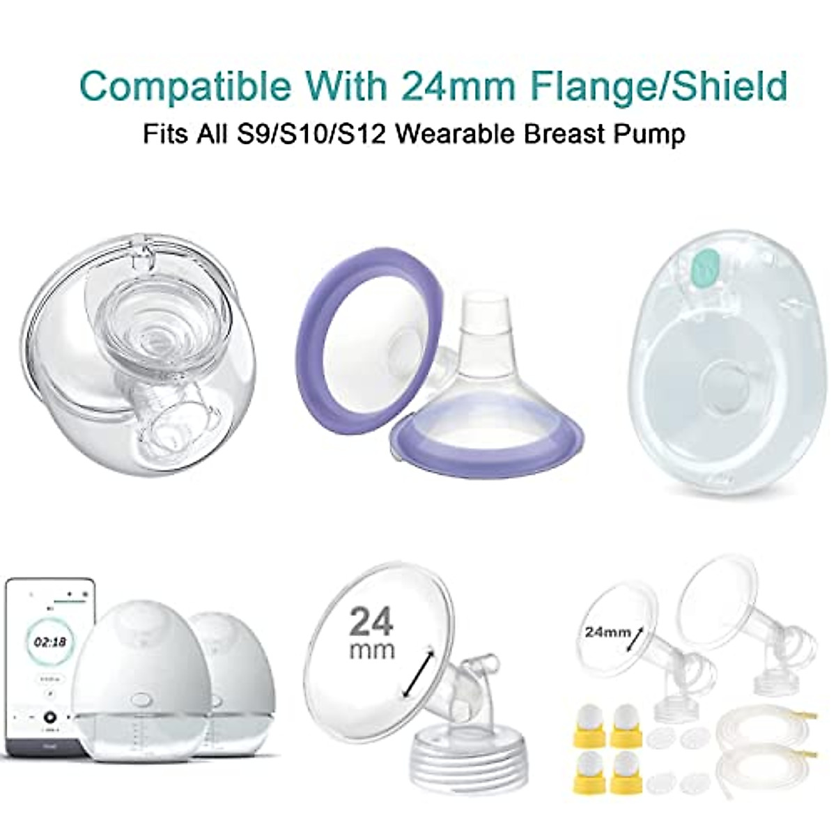 Silicone Flange Insert 15mm/17mm/19mm/21mm 4pcs Wearable Breast Pump Accessories,Compatible with S9/S10/S12/S4DW,Electric Breast Pump Parts Replace (4 Size Set)