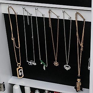 HOUAGI Modern White Jewelry Armoire with 5 LEDs, Mirror, 4 Drawers, Wall Mounted, Jewelry Organizer for Women, Wedding, Birthday, Earring Storage