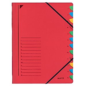 Leitz 39120025 Index File 12 Sections Coloured Chipboard Red