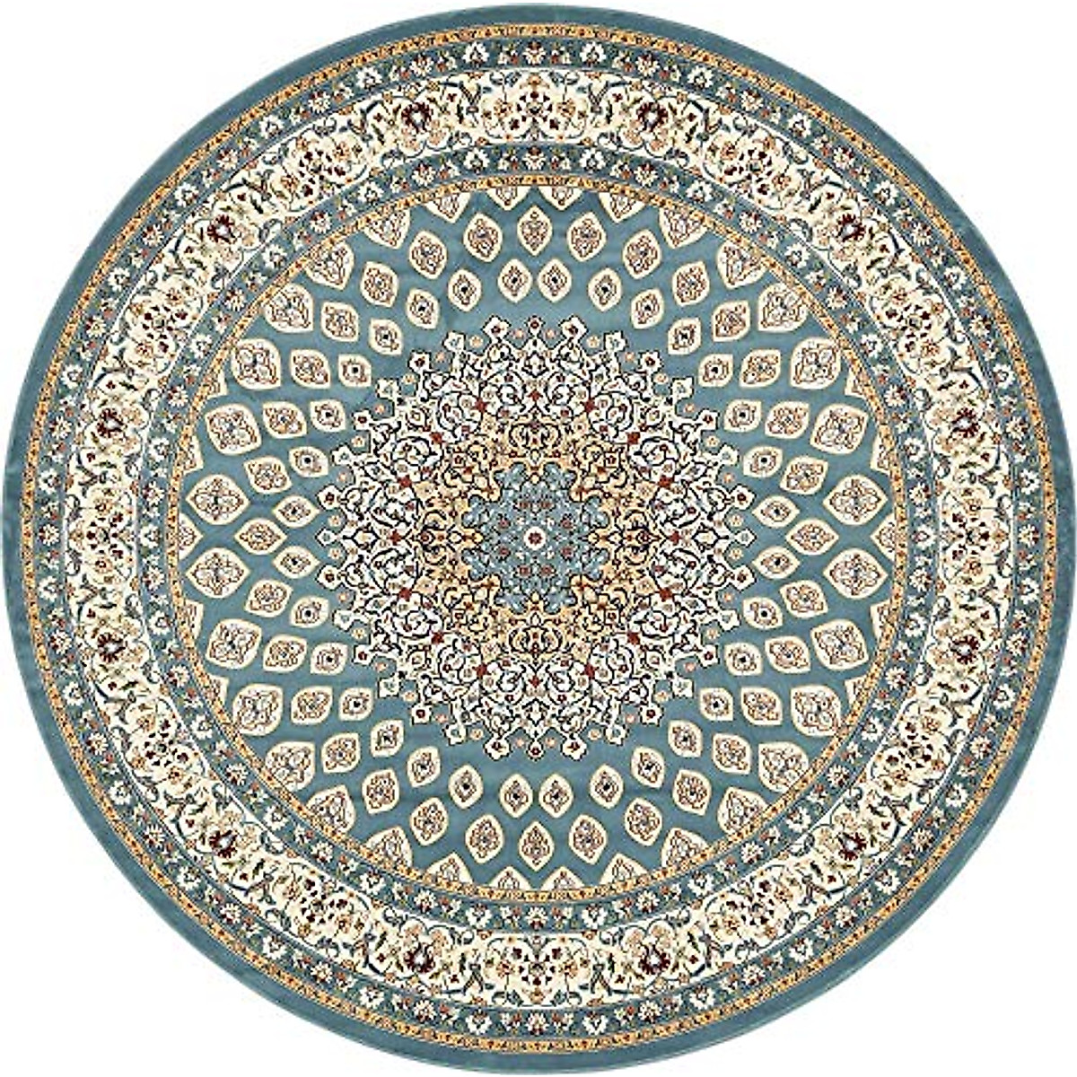 Unique Loom Narenj Collection Classic Traditional Textured Medallion Pattern Design Area Rug, 10' Round, Blue/Burgundy