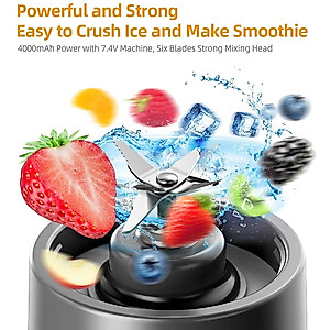 Portable Blender USB Rechargeable, Hotsch Personal Size Blender for Shakes and Smoothies, Strong Cutting Power with Six Blades, 13.5Oz Juicer Cup for Sports, Travel