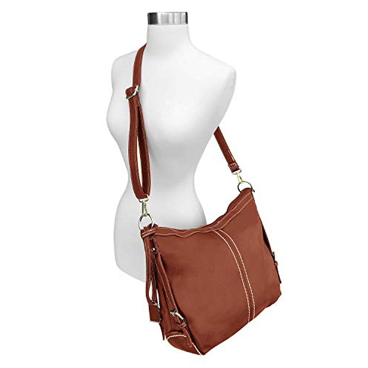 Roma Leathers Gun Concealment Purse - Vegan Leather, Convertible Multi-Purpose Strap Lockable YKK Zipper (Brown)